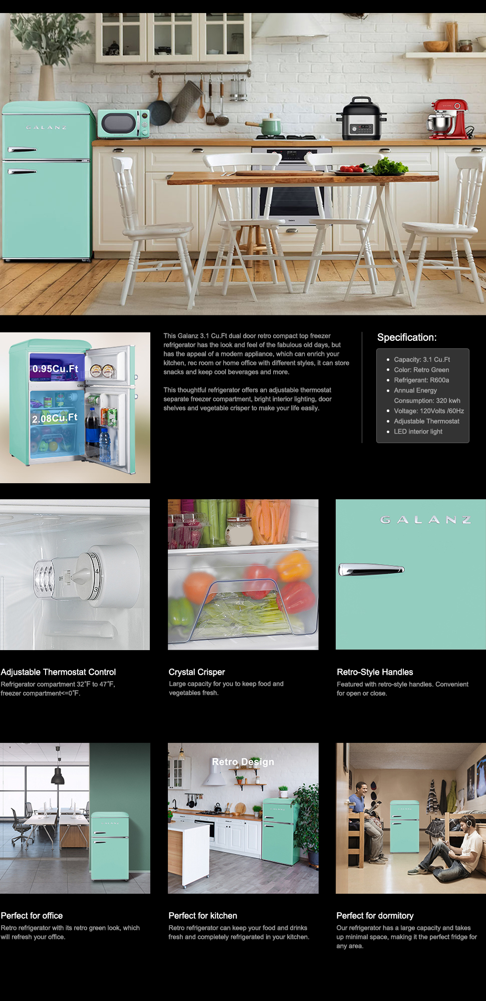 3.1 Cu Ft Retro Fridge – Galanz – Thoughtful Engineering